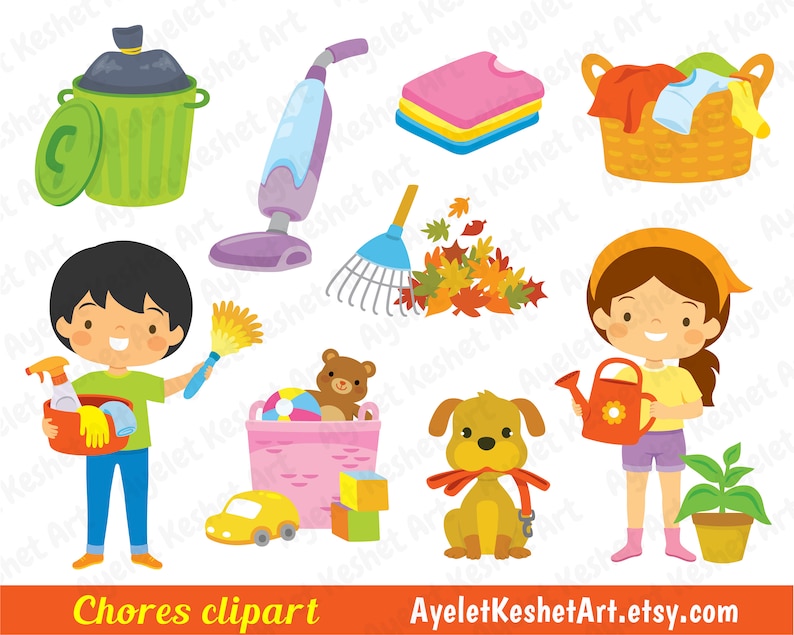 Chores Clipart Set With Icons of Housework and Responsibilities for ...