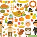 Thanksgiving Clipart Set With Natives and Pilgrims, Autumn Leaves ...