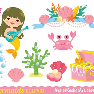 Mermaids Clipart Bundle. Cute Mermaids and Mermen in a Magical Sea ...