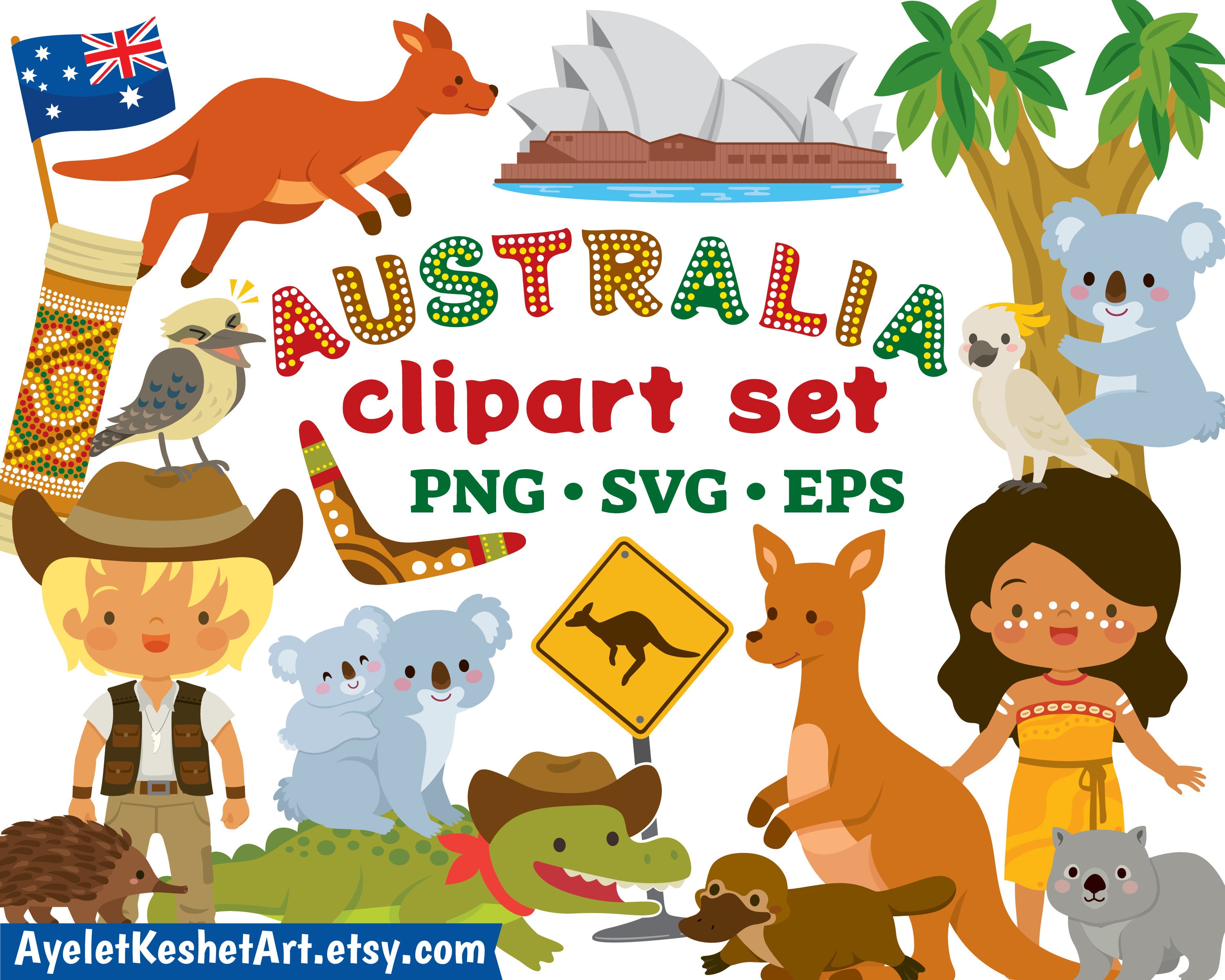 Australia Clipart Bundle. Cute Australian Animals Australian - Etsy