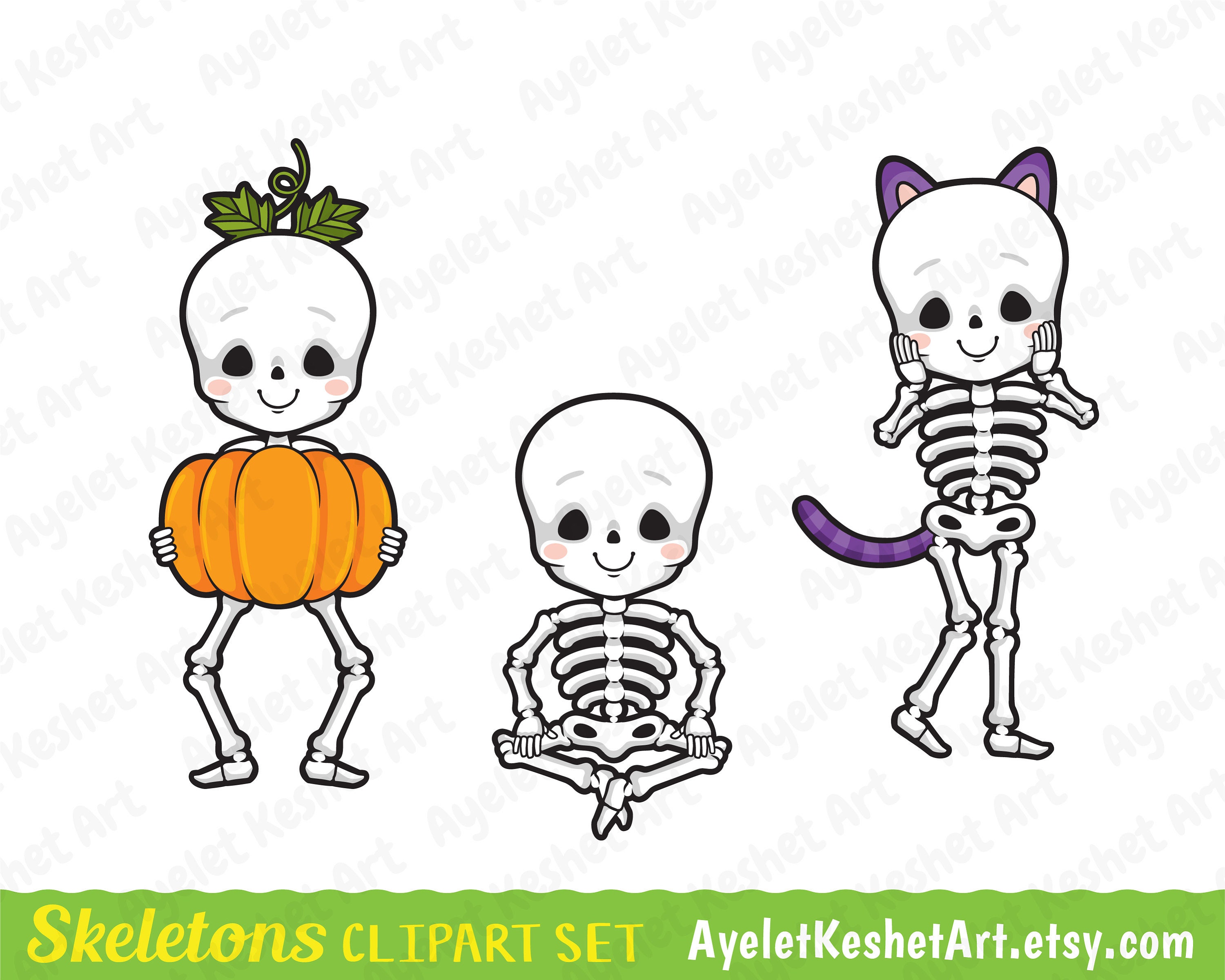 Spooky Cute Halloween Skeletons Clipart Set PNG SVG EPS - Etsy
