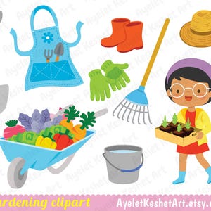Gardening Clipart Set – Vegetable Garden, Tools & Kids Gardening (PNG ...