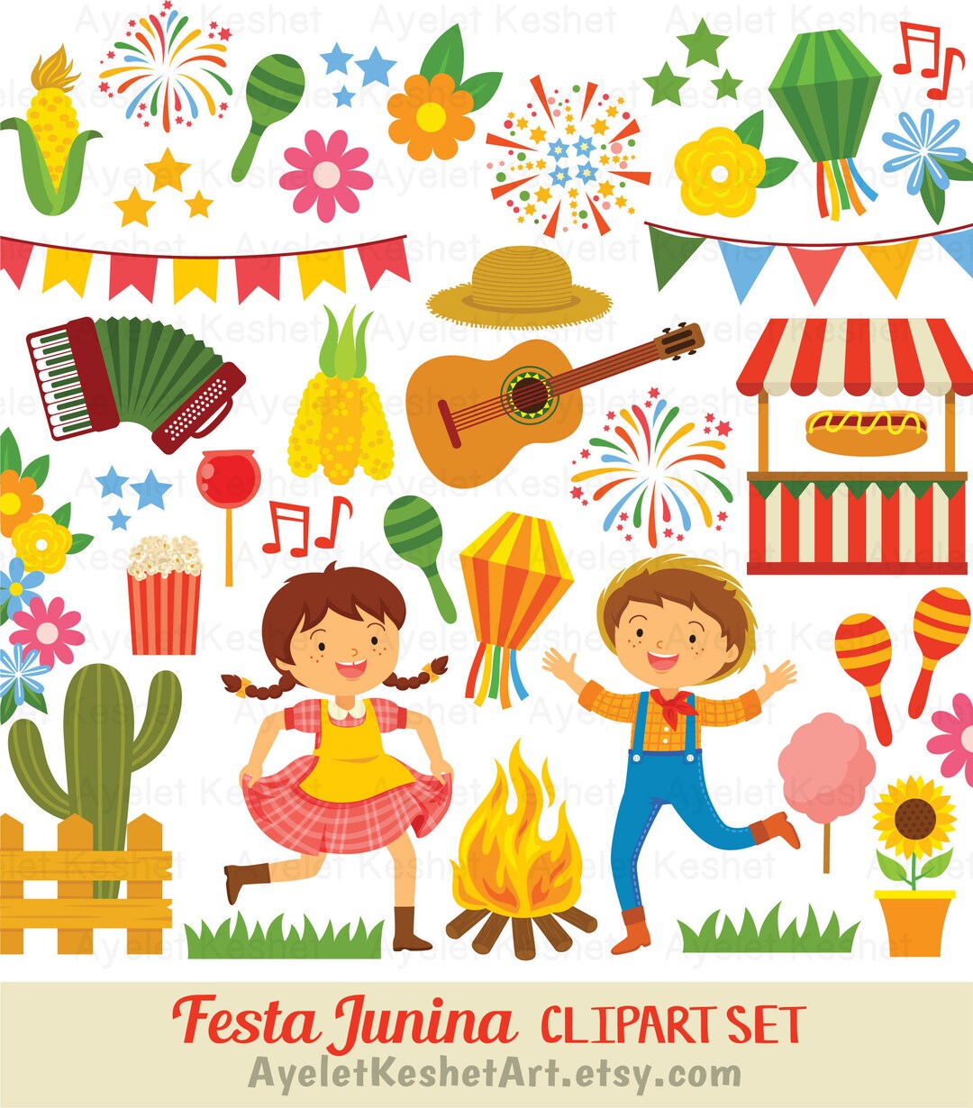 Festa Junina Digital Clip Art Set. Graphic Elements and Cute ...