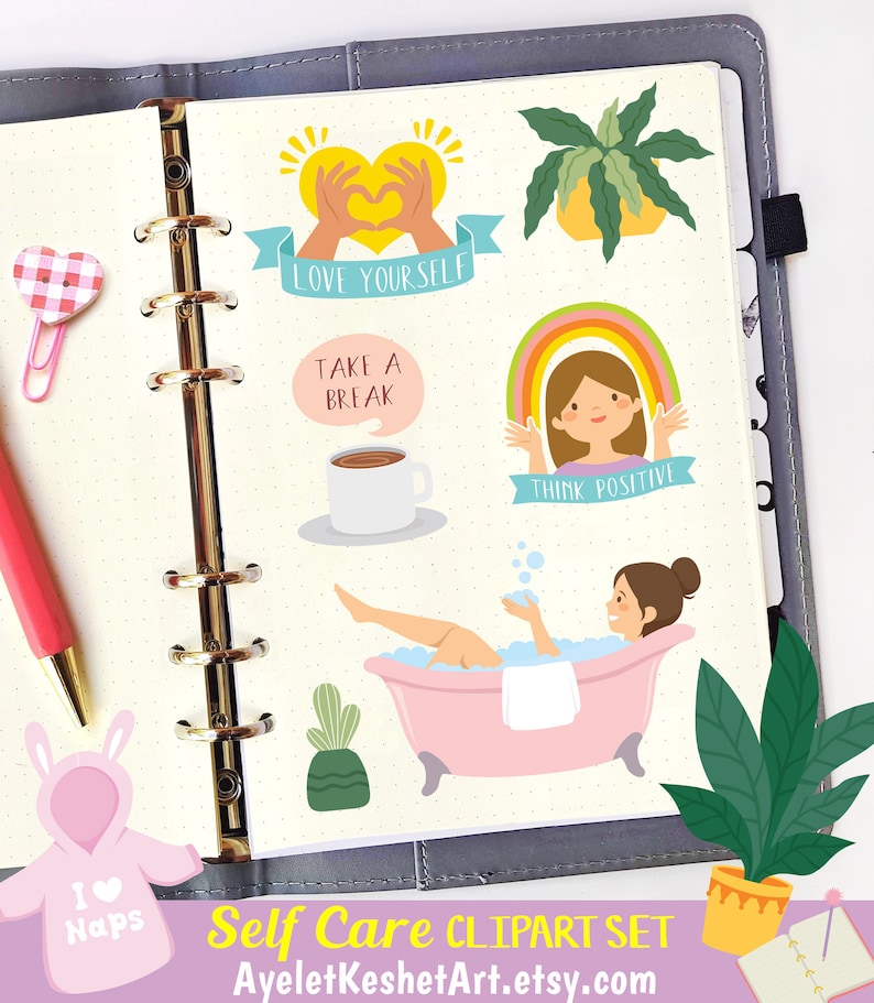 Self care clipart set. Cute clipart bundle of wellbeing and | Etsy
