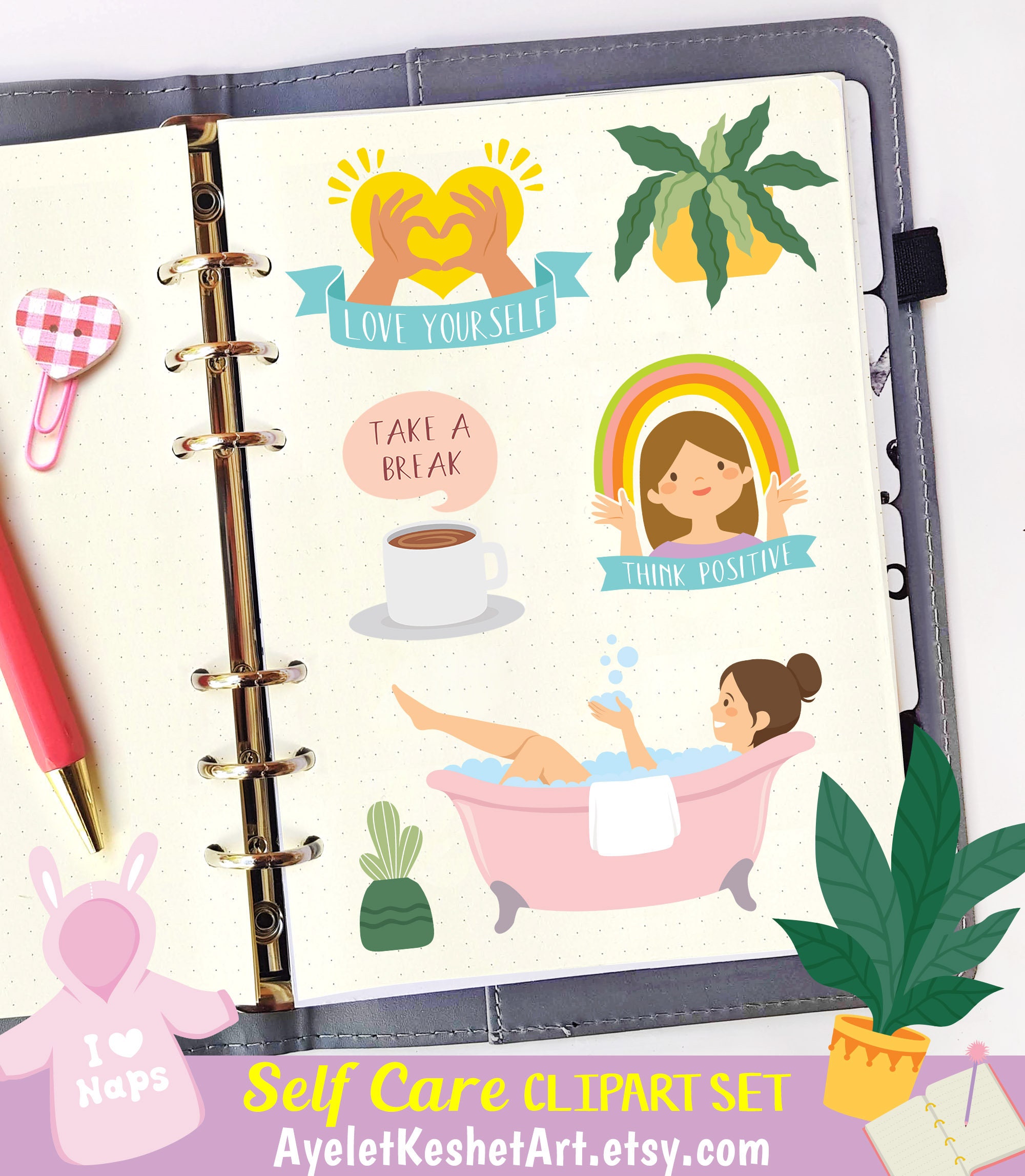 Self care clipart set. Cute clipart bundle of wellbeing and | Etsy