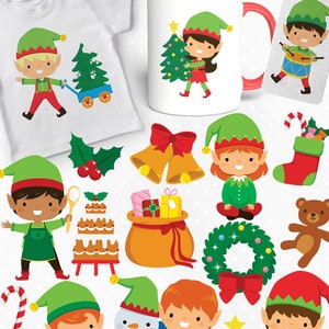 Christmas Elves Clipart. Cute Christmas Clipart Set With Elves and ...