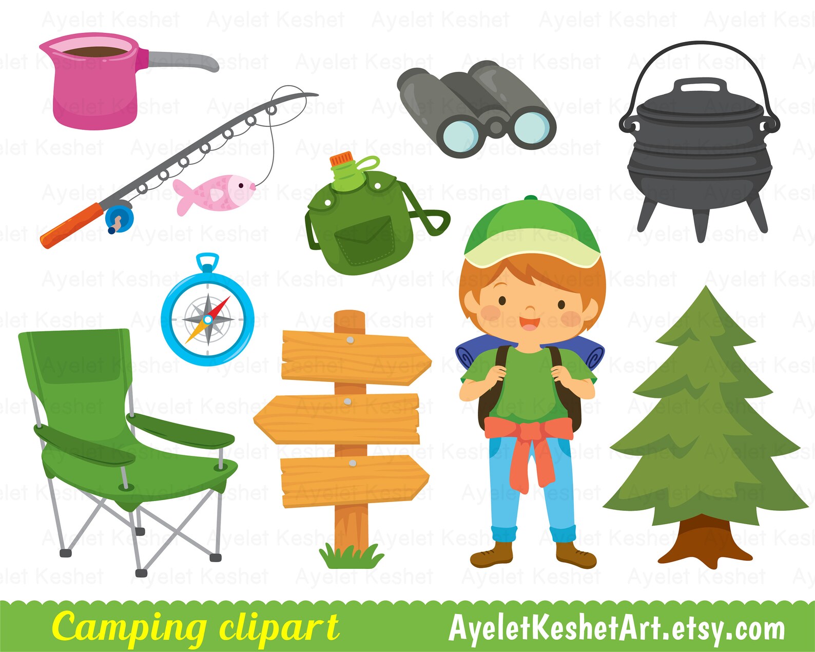 Camping Clipart Set. Travel and Outdoors Activities Camping - Etsy