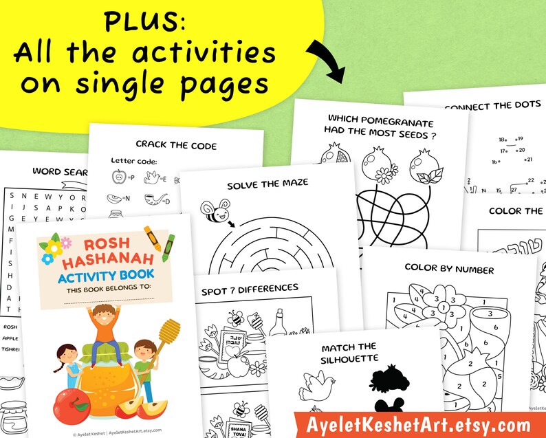 Printable Rosh Hashanah Activity Book for Kids. Activity Pages, Puzzles ...