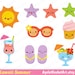 Summer Clipart Set With Cute Kawaii Cartoon Characters. 34 Digital ...