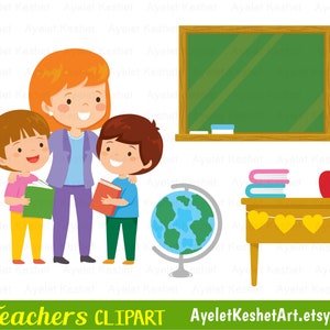 Teacher Clipart / School Clipart Set. School Kids and Cute Friendly ...