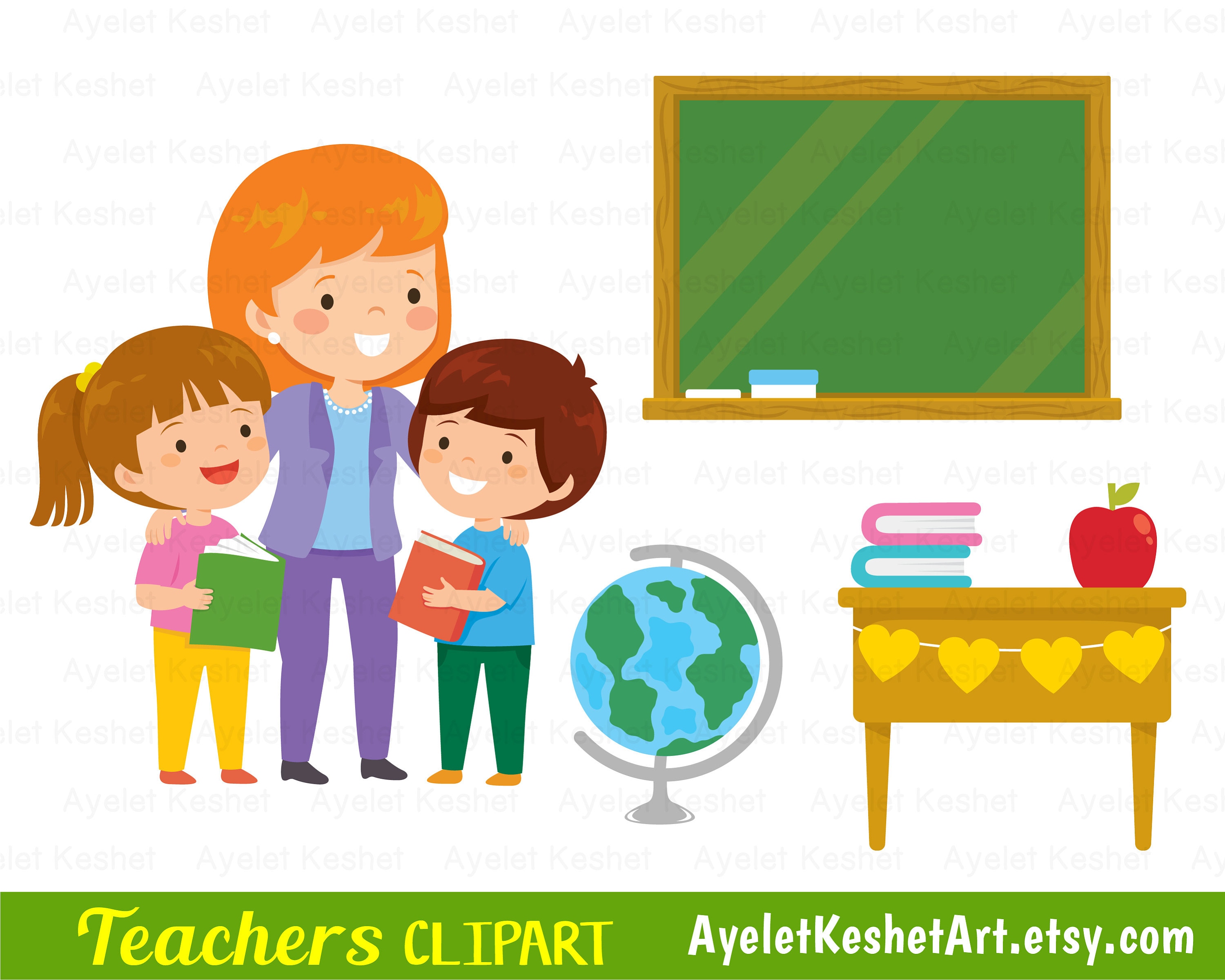 Teacher Clipart / School Clipart Set. School Kids and Cute Friendly ...