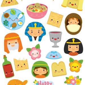Passover Clipart With Kawaii Characters. Cute Passover or Pesach ...