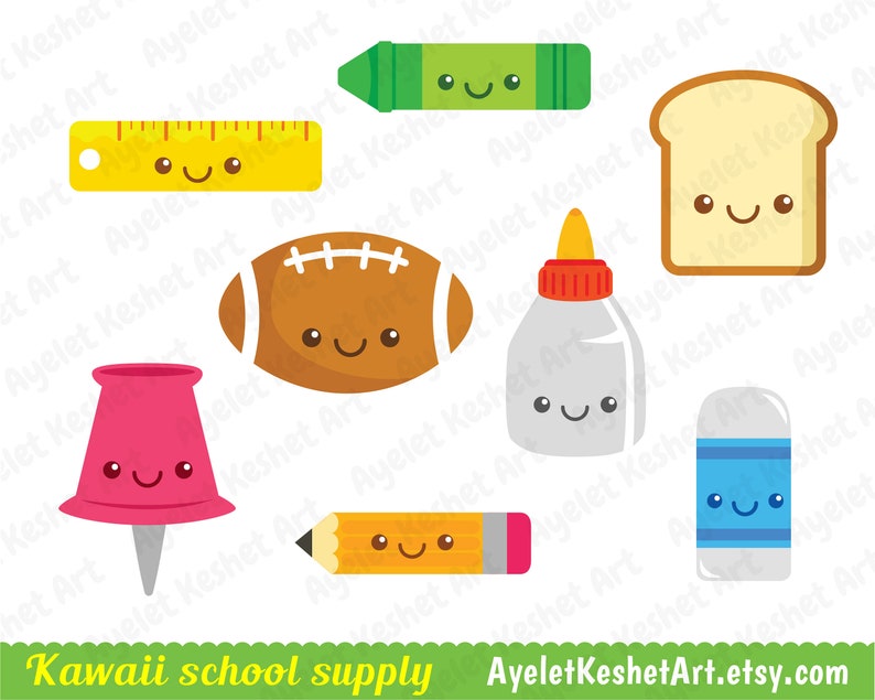 Kawaii School Clipart Set. Cute Digital Clipart Bundle for Personal ...