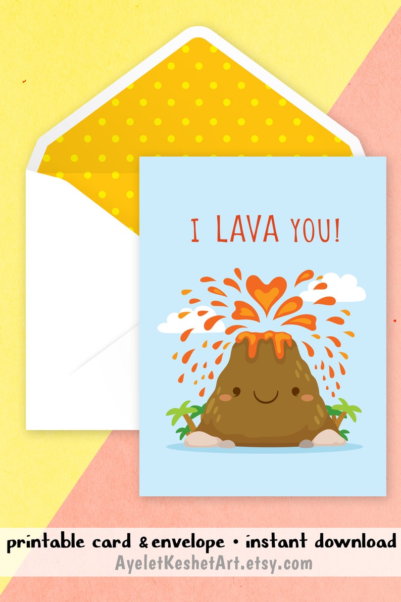 Printable I Love You Card & Lined Envelope 'I Lava You'. Cute Kawaii ...