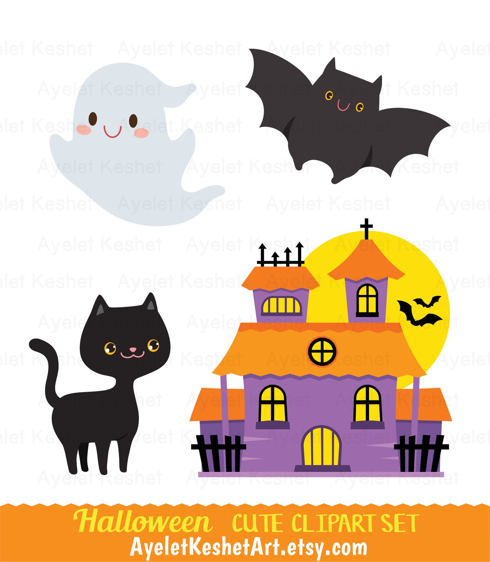 Kawaii Halloween Clipart Set. Cute Digital Clipart Bundle for Personal ...