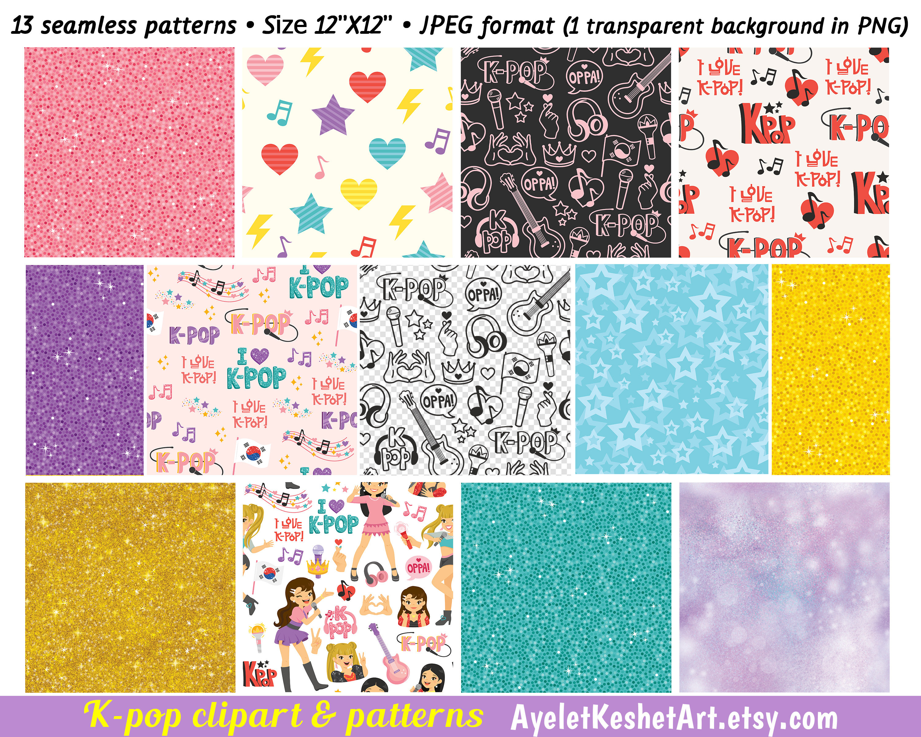 K-pop Clipart Bundle. Kpop or Korean Pop Symbols With Cute - Etsy