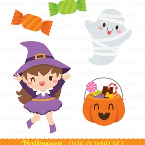 Kawaii Halloween Clipart Set. Cute Digital Clipart Bundle for Personal ...