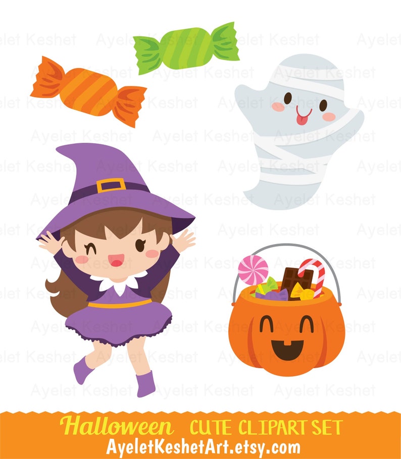 Kawaii Halloween Clipart Set. Cute Digital Clipart Bundle for - Etsy