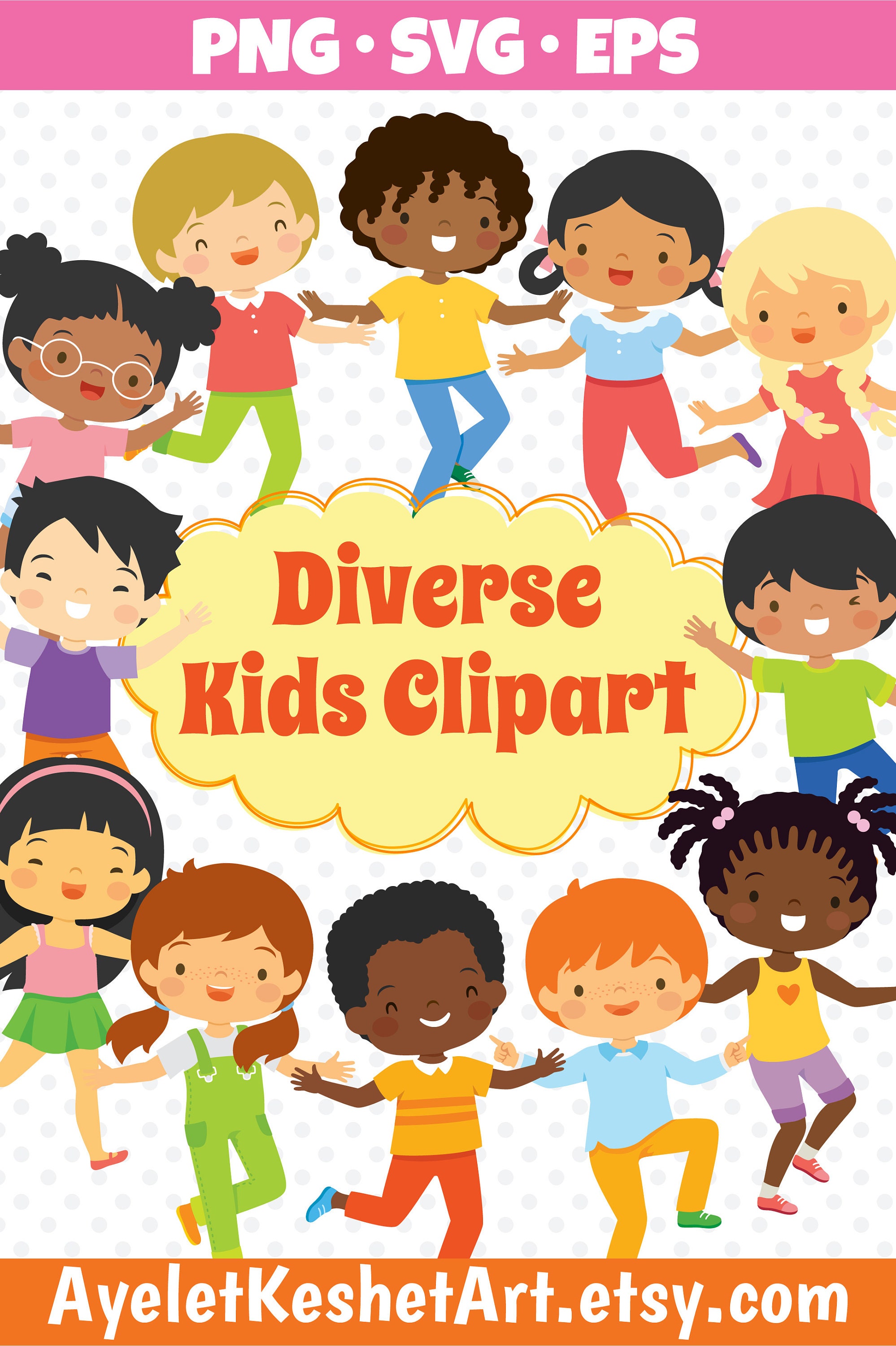 Diverse Kids Clipart. Multi Ethnic Children white Asian and - Etsy