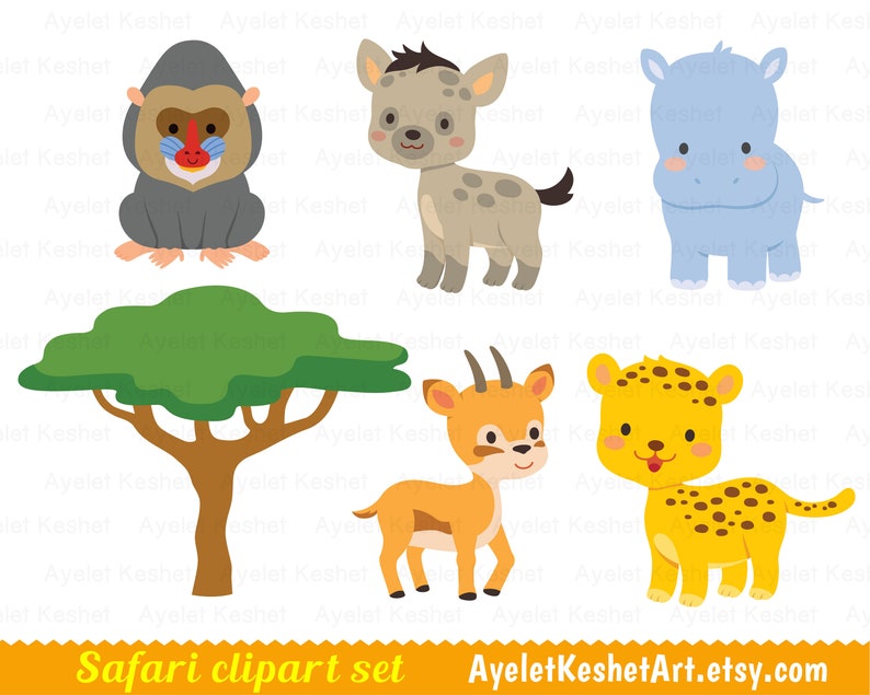Safari Clipart Set. Digital Clipart Bundle of Safari Animals and Kids ...