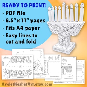 Printable Hanukkah Craft: 3D Paper Menorah (hanukkiah) for Kids to Make ...