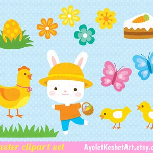 Cute Easter Clipart Bundle. Cute Easter Bunnies, Easter Eggs and Spring ...