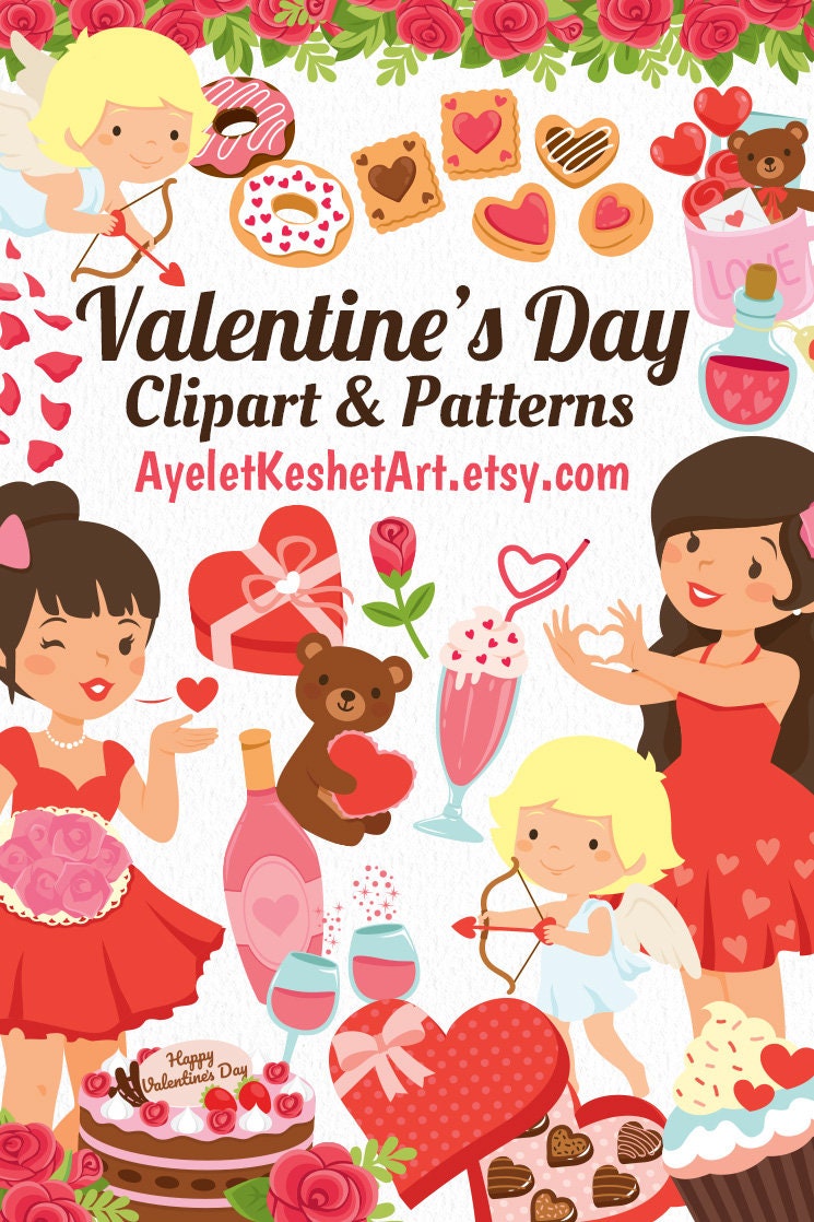Valentines Day Clipart Bundle. Cute Valentines Clipart and and | Etsy ...