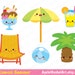 Summer Clipart Set With Cute Kawaii Cartoon Characters. 34 Digital ...