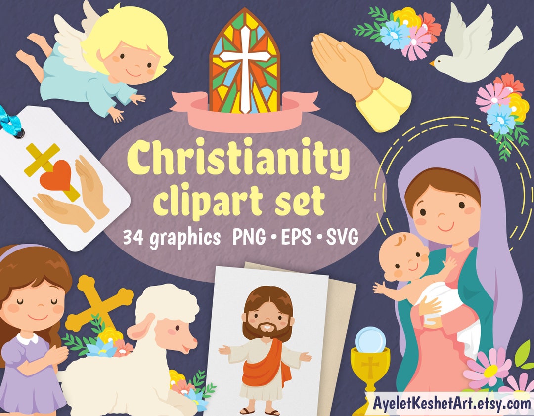 Christian Clipart Set. Digital Clipart Bundle of Cute Religious ...
