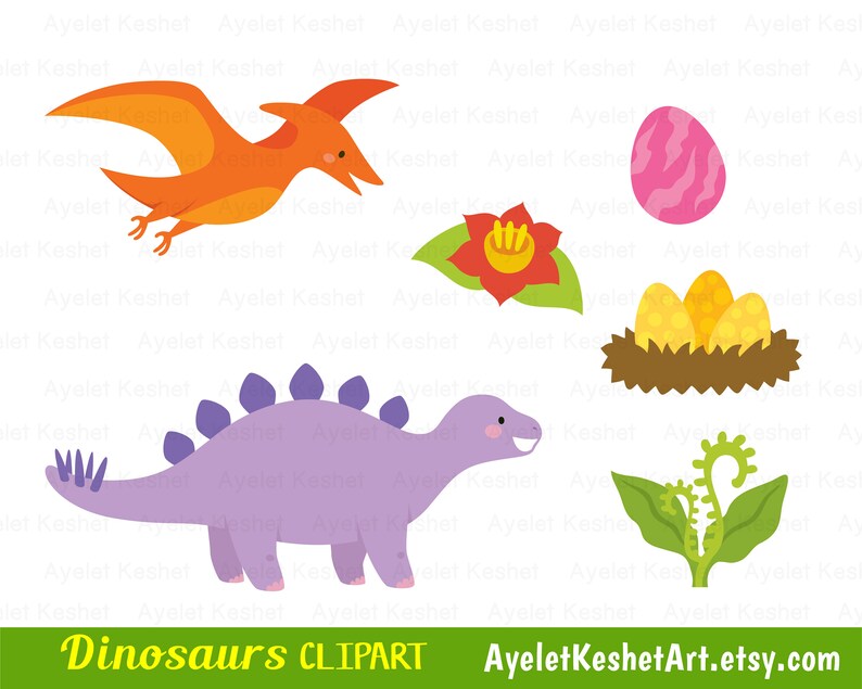 Dinosaur Clipart Set. Cute Dinosaurs Clipart Bundle for | Etsy