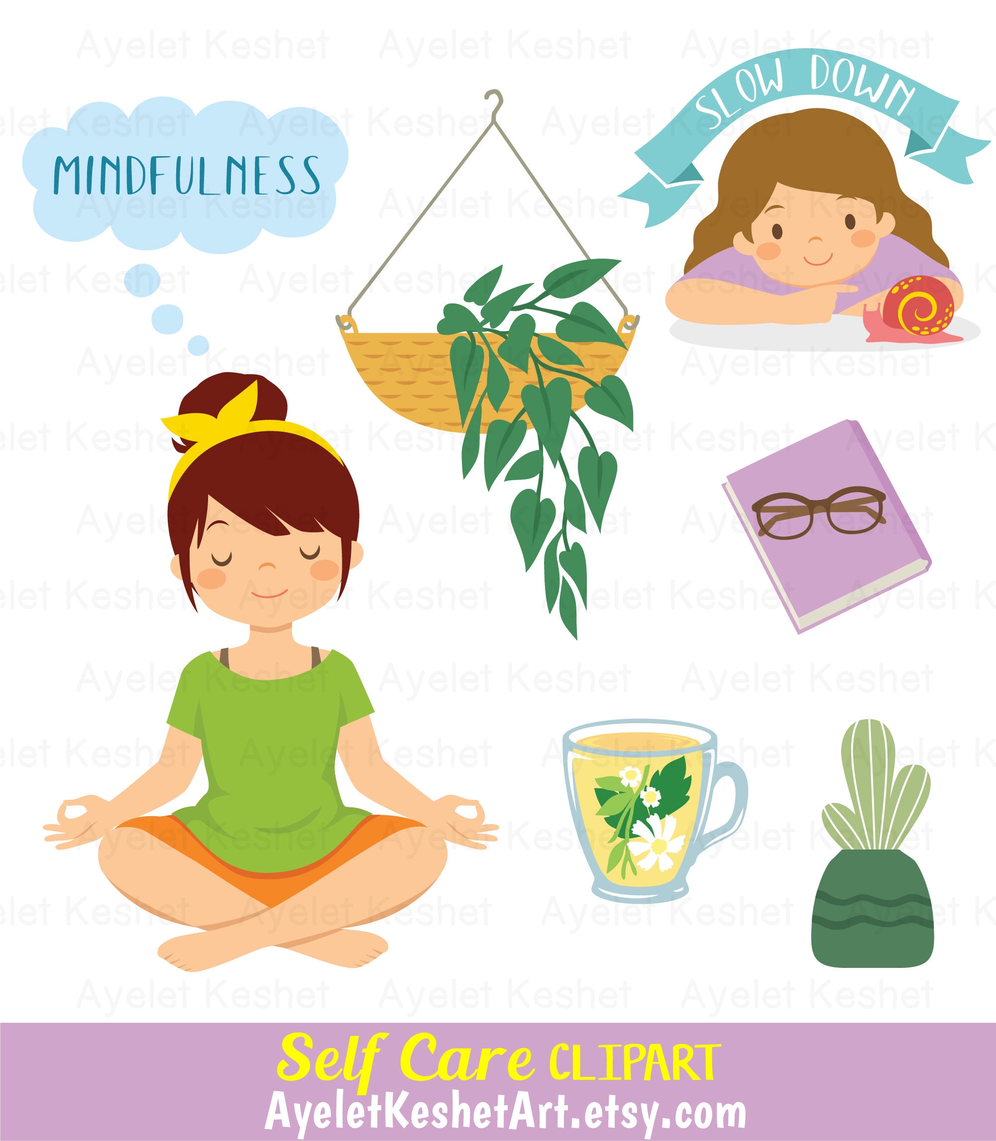 Self care clipart set. Cute clipart bundle of wellbeing and | Etsy