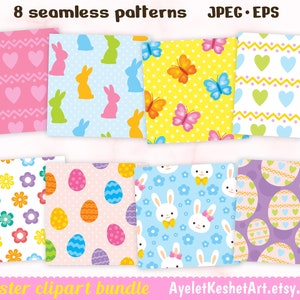 Cute Easter Clipart Bundle. Cute Easter Bunnies, Easter Eggs and Spring ...