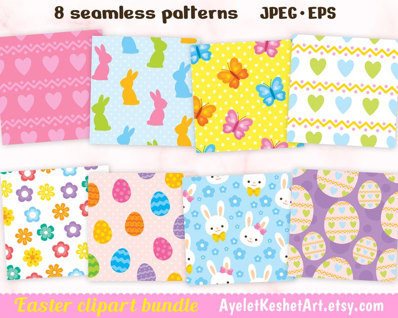 Cute Easter Clipart Bundle. Cute Easter Bunnies, Easter Eggs and Spring ...