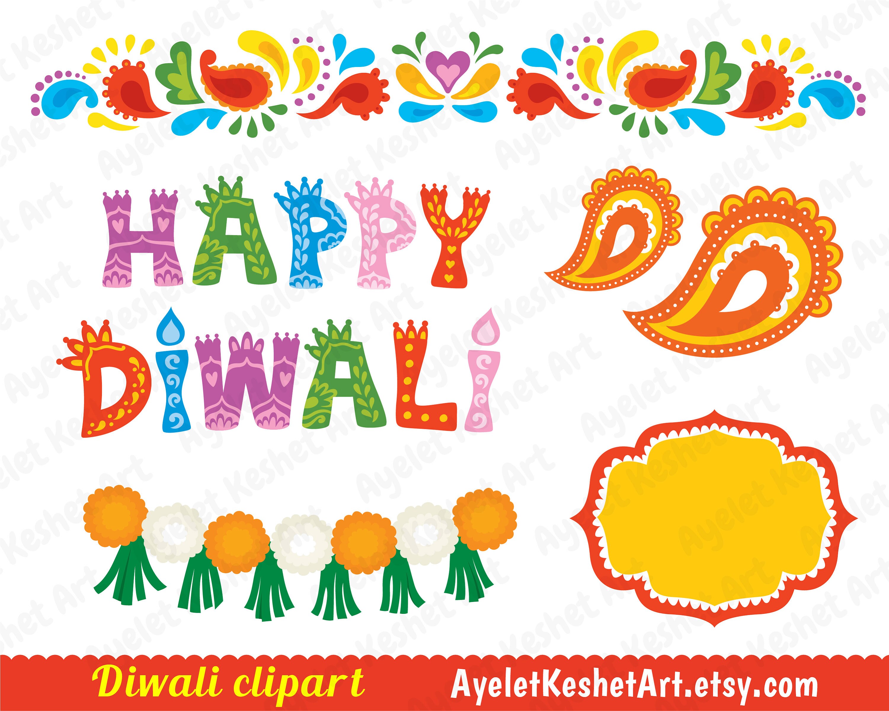 Diwali Clipart Set Cute Graphics of the Indian Holiday Diwali ...