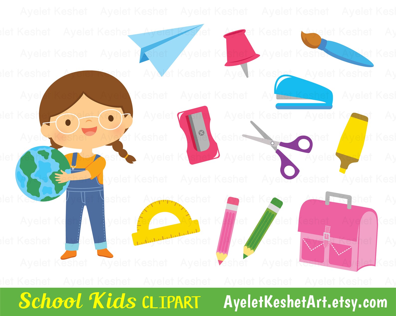 School Kids Clipart Set & Digital Paper. Digital Clipart Bundle for ...