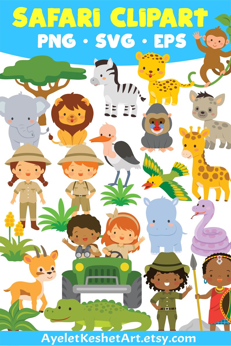 Safari Clipart Set. Digital Clipart Bundle of Safari Animals | Etsy Israel