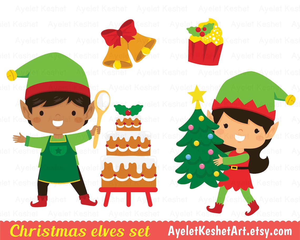 Christmas Elves Clipart. Cute Christmas Clipart Set With Elves | Etsy