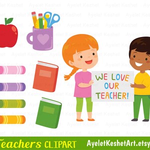 Teacher Clipart / School Clipart Set. School Kids and Cute Friendly ...