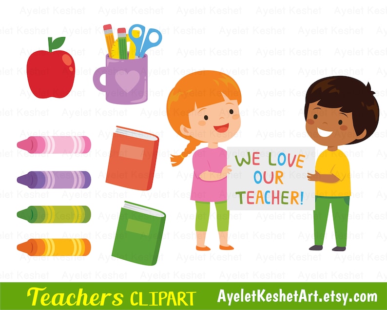 Teacher Clipart / School Clipart Set. School Kids and Cute Friendly ...