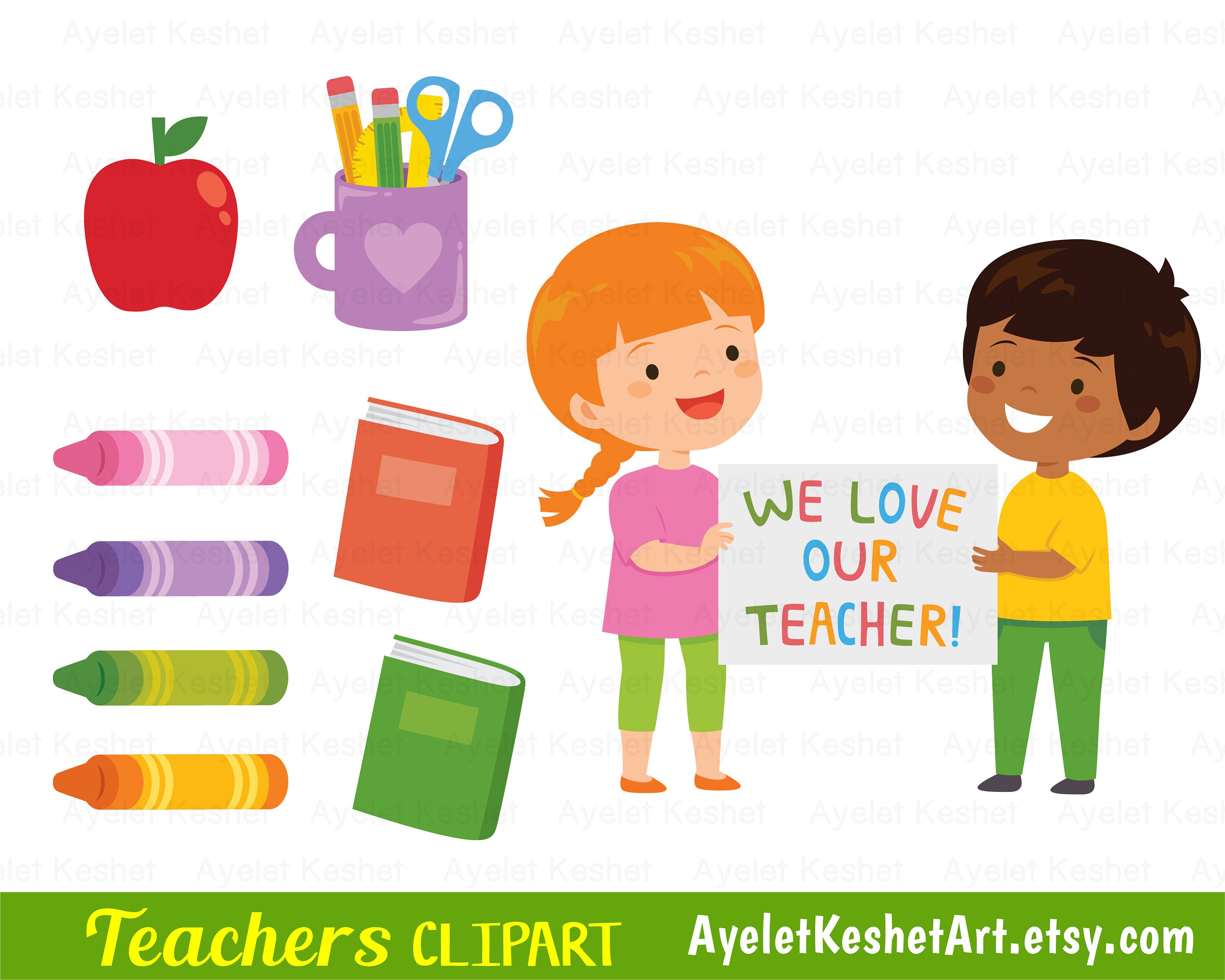 School Teacher And Kids Clipart Mail