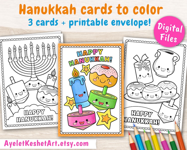 Hanukkah Cards to Color - Coloring Pages for Kids to Make Handmade ...