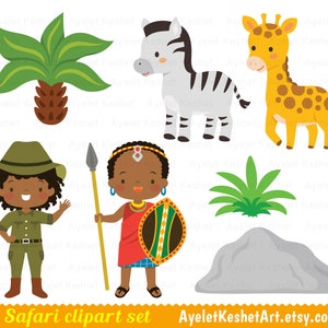 Safari Clipart Set. Digital Clipart Bundle of Safari Animals and Kids ...