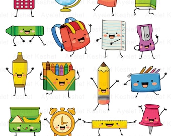 Kawaii School Clipart Set. Cute Digital Clipart Bundle for | Etsy UK