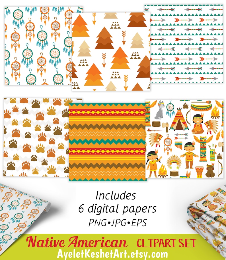 Native American Clipart Set With Digital Papers. Cute Indian - Etsy Israel
