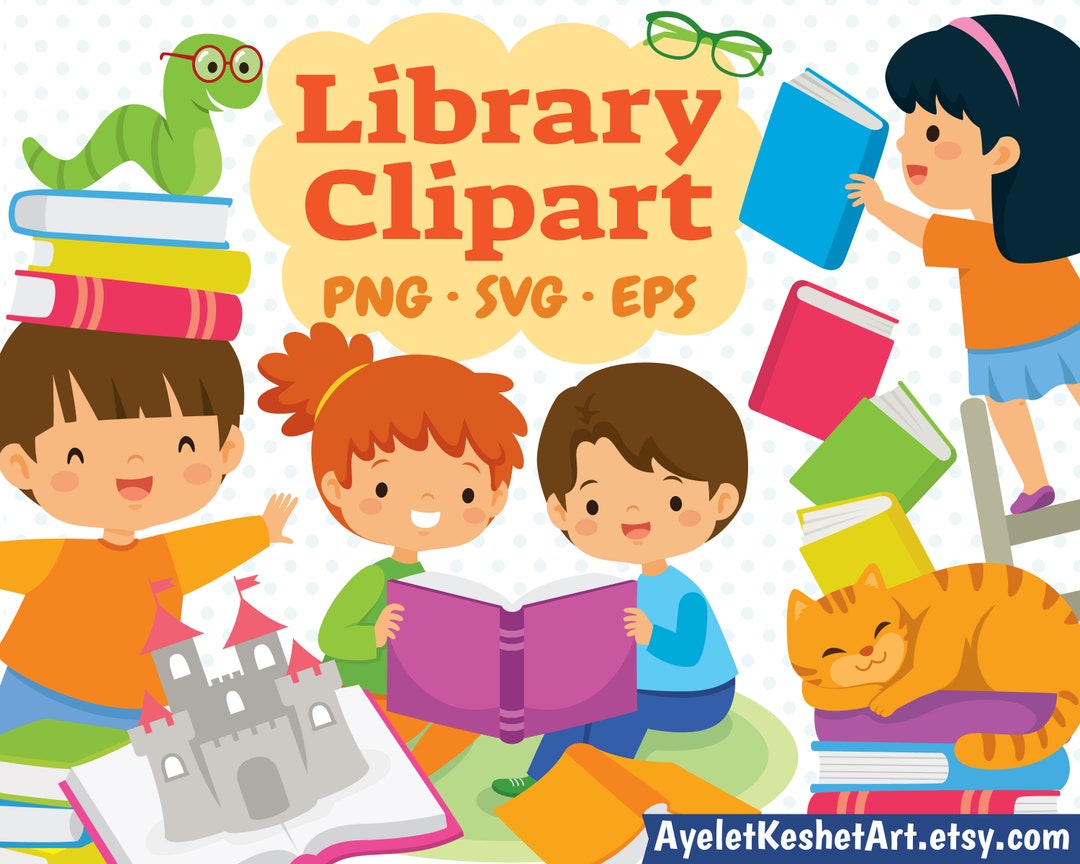 Book Clipart / Library Clipart Set. Kids Reading Books Clipart Bundle ...
