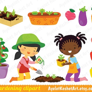 Gardening Clipart Set – Vegetable Garden, Tools & Kids Gardening (PNG ...