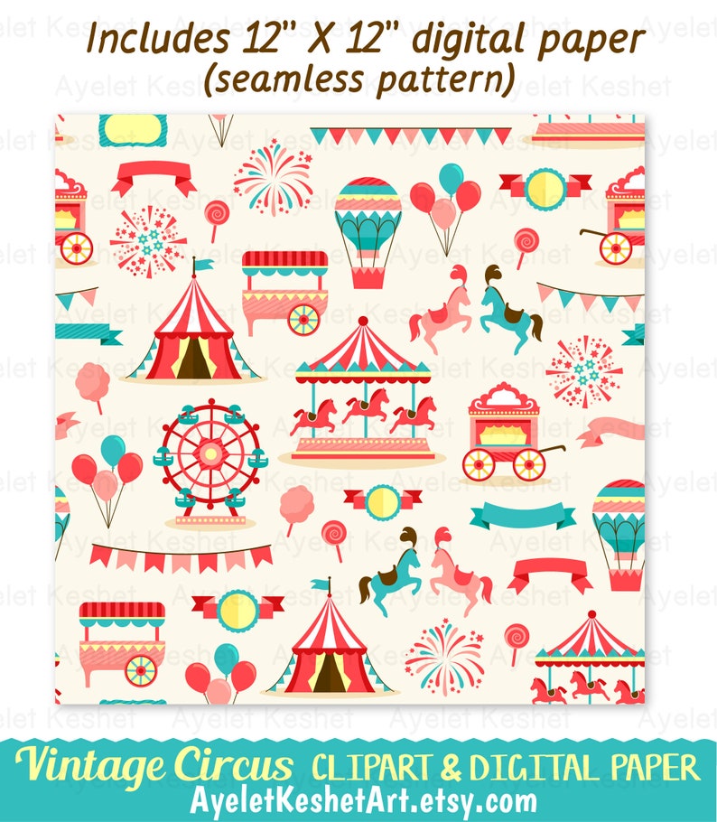 Vintage circus clipart bundle and digital paper. PNG SVG and | Etsy
