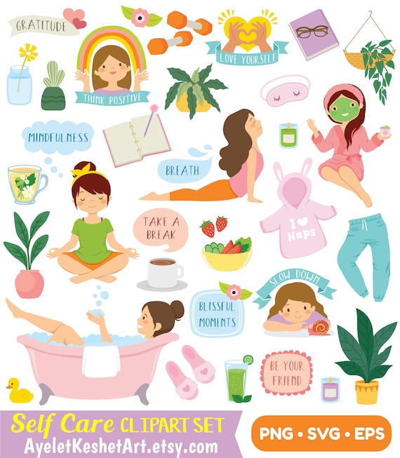 Self Care Clipart Set. Cute Clipart Bundle of Wellbeing and - Etsy Israel