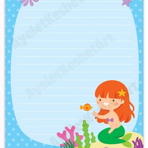 Printable Writing Paper Sweet Little Mermaid | Kawaii Stationery Illustrated Letter Paper ...