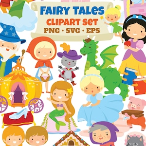 Fairy Tale Clipart Set. Cinderella, Snow White and Other Characters ...